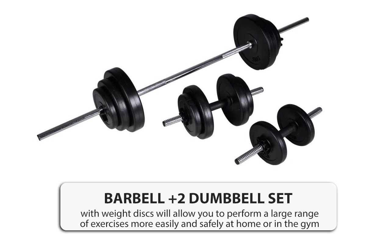 Set of Barbell + 2 Dumbbell with Weight Discs Home Gym Fitness Exercise ...