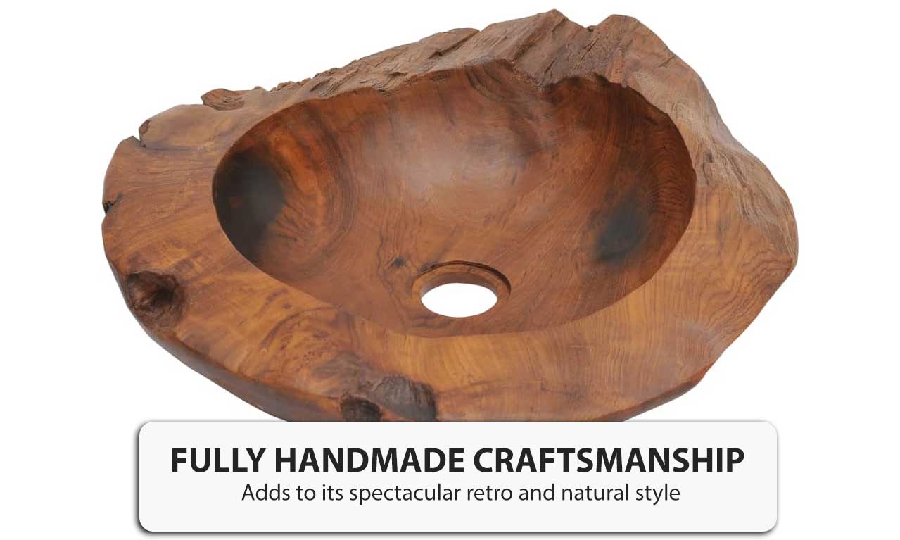 Bathroom Basin Rustic Solid Teak Wood Hand Wash Bowl Decorative Vanity ...