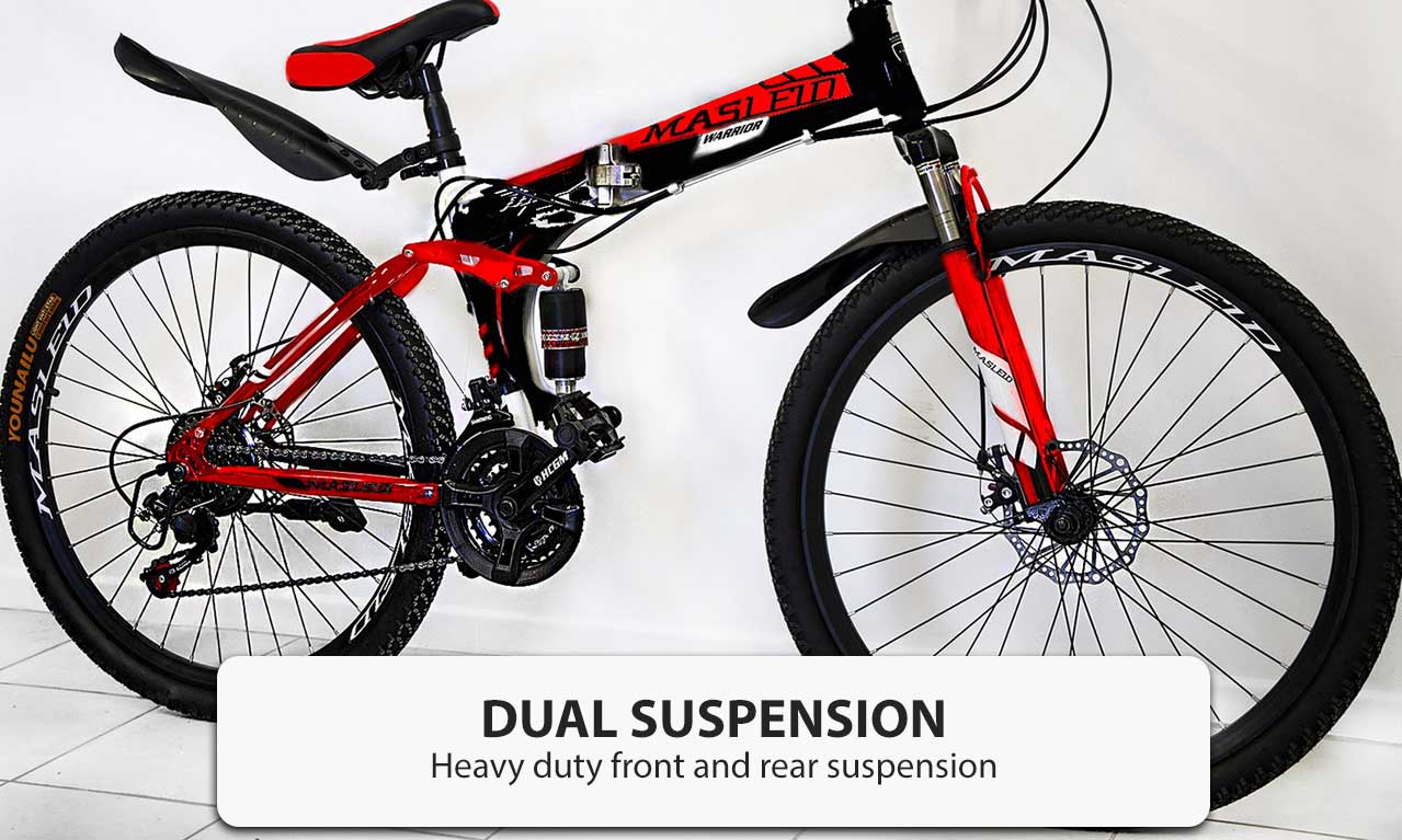 Dual Suspension Mountain Bike 21 Speed Foldable Bicycle Mens Bikes Red ...