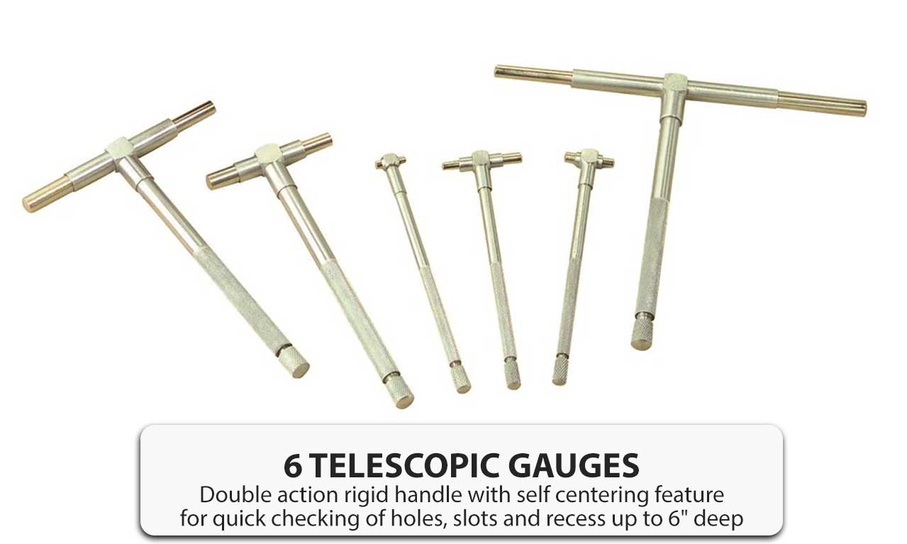 Kincrome 6 Piece Telescopic Gauge Set Engineers Kit Measurement Bore ...